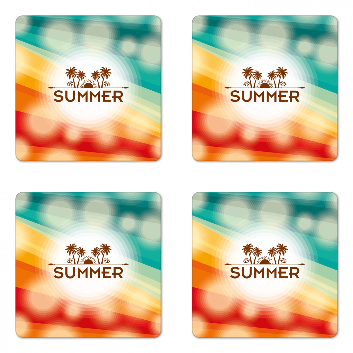 Summer Coaster Set of 4, Tropical Holiday Background with Palm Tree and ...