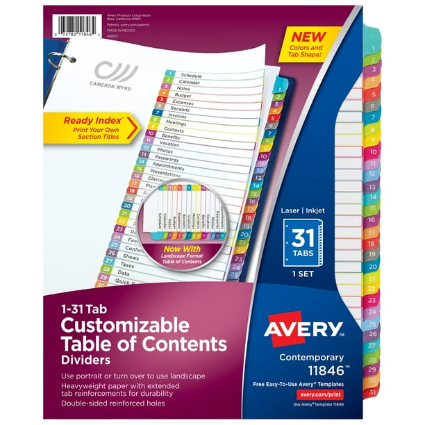 Avery Ready Index 31 Tab Binder Dividers, Customizable Table of ... Avery Ready Index 31 Tab Binder Dividers, Customizable Table of ...