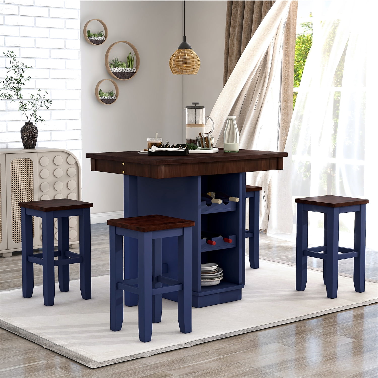 Farmhouse 5-pieces Counter Height Dining Sets, Multifunctional Wood ...