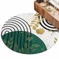 Boho Arch Black Stripes Abstract Leaf Round Rug 5ft Dark Green Color ...