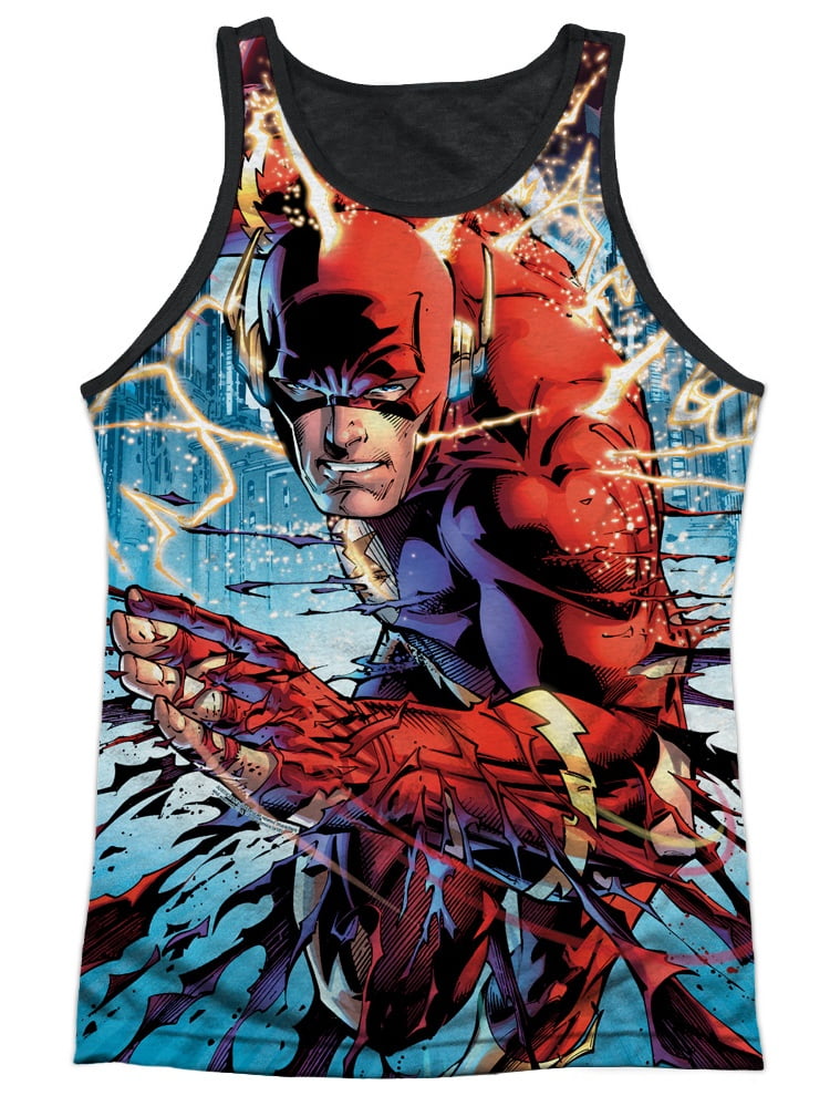 The Flash DC Superhero Ripping And Tearing Adult Black Back Tank Top ...