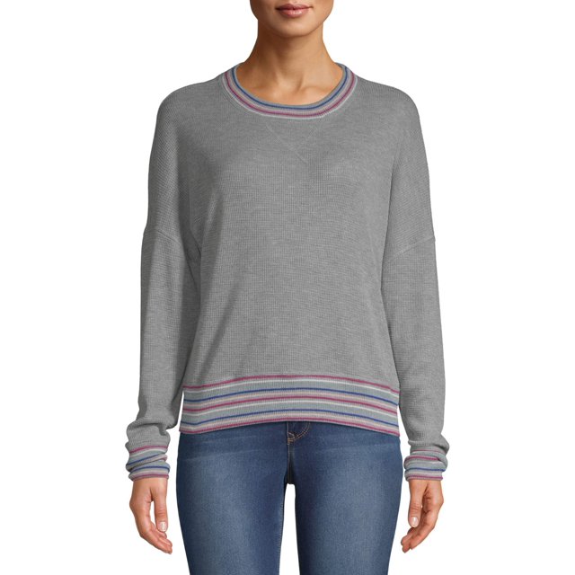 Time and Tru Women's Waffle Ringer Sweatshirt - Walmart.com