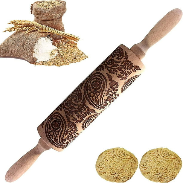 Paisley Wooden Rolling Pin Embossing Woody 3d Laser Engraved Patterned ...