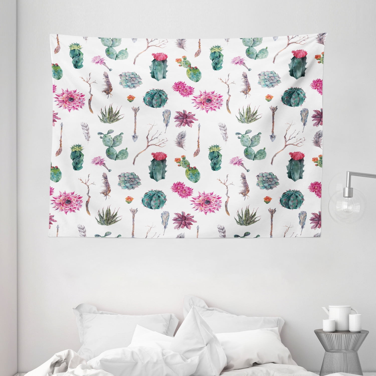 Cactus Decor Tapestry, Vintage Botanical Pattern Arrows Feathers ...