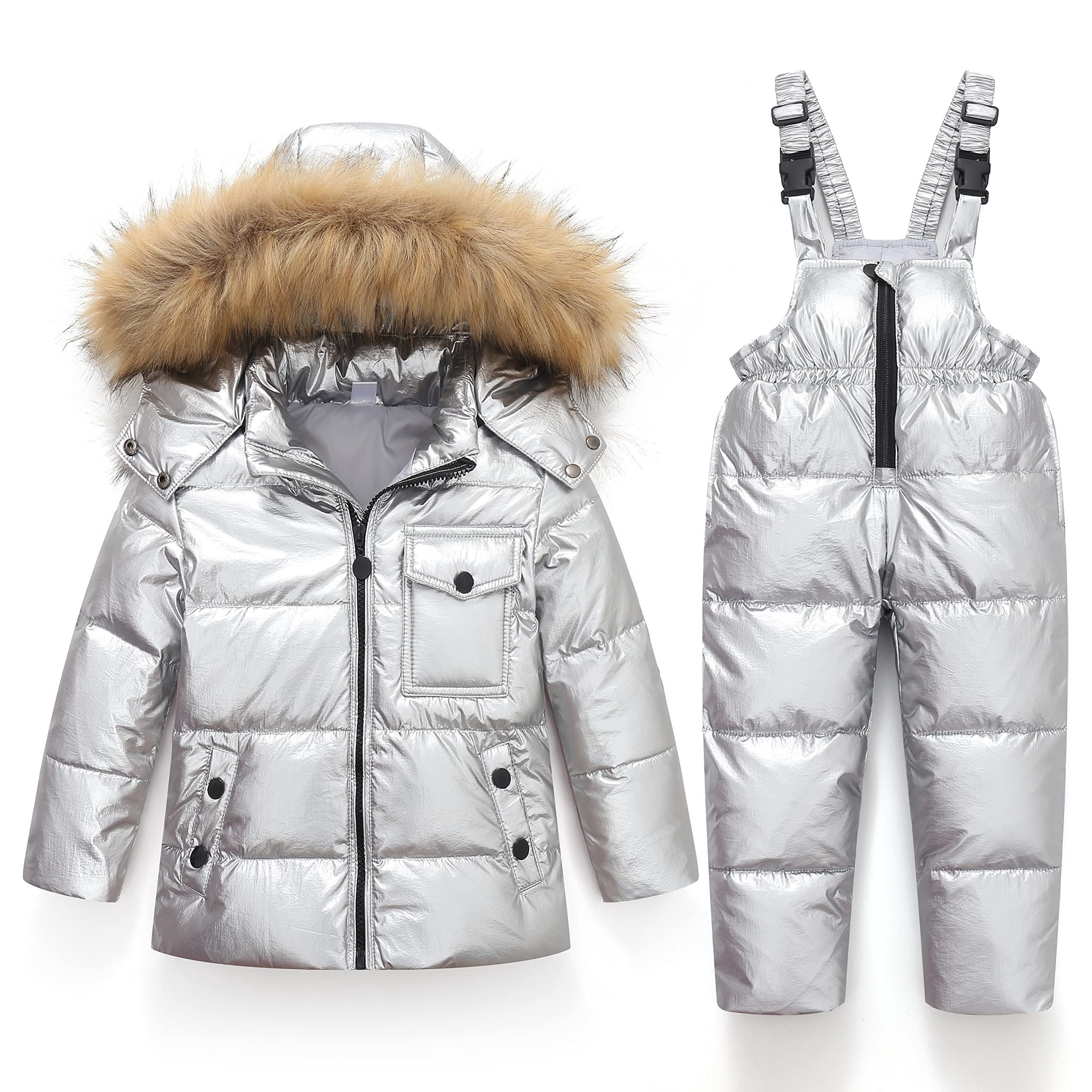 JiAmy Winter Puffer Jacket and Snow Pants,Kids 2-Piece Snowsuit Down Warm Hooded Ski Suit Set ...