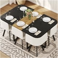 7-PC Dining Table Set for 6, Modern Rectangular Table Black Wood Grain ...