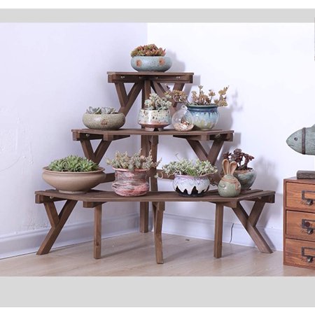 Rustic Wood Planter Stand, Freestanding 3/4 Tier Floral Utility Corner ...