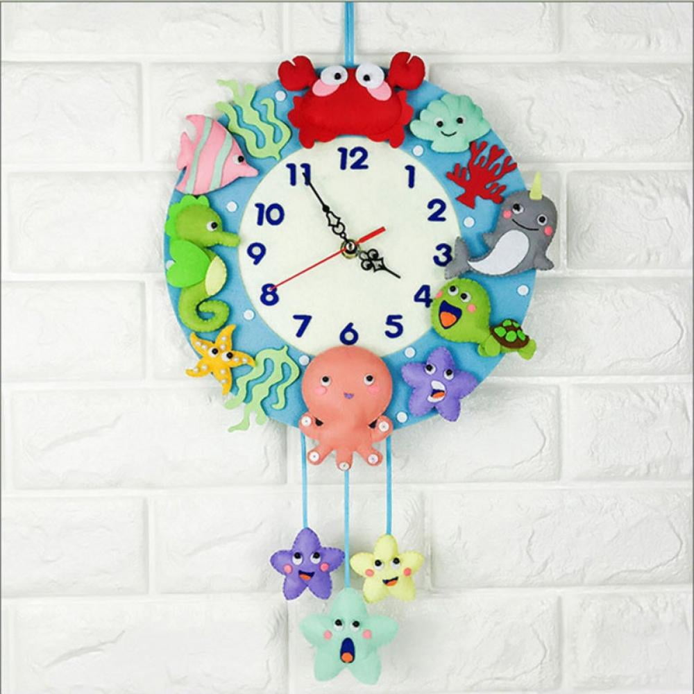 Wall Clock DIY Marine Life Animal Theme Wall Clock Free Cutting Felt ...