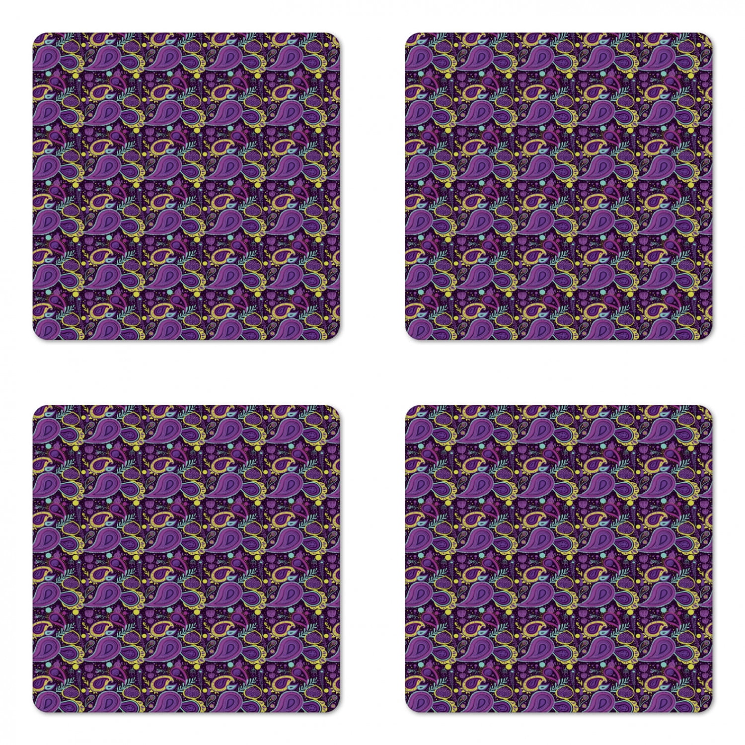 Paisley Coaster Set of 4, Colorful Abstract Pattern in Geometric Style ...
