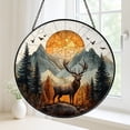 Deer Forest Stained Glass Suncatcher, Autumn Window Hanging Decor ...