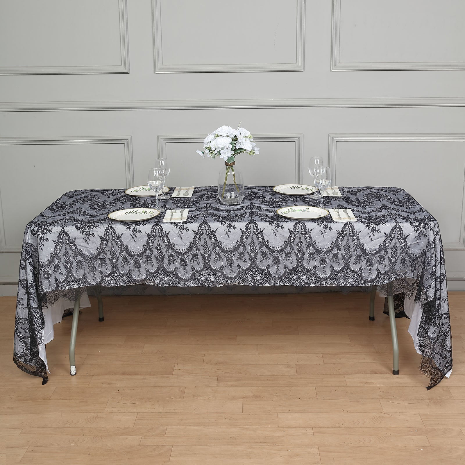 Efavormart 120"x60" Black Premium Lace Rectangle Tablecloth Vintage ...