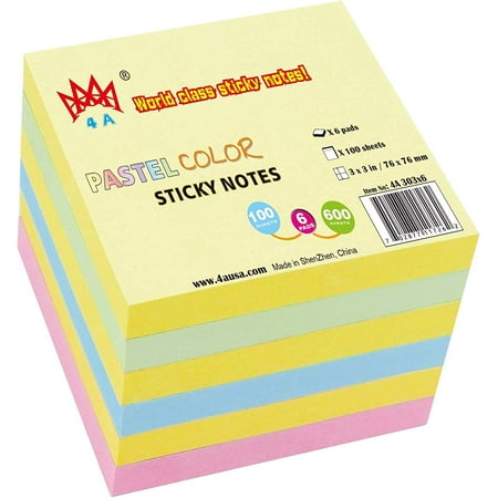 Sticky notes,3 x 3-Inches,Pastel orted,100 sheets/pad, 6 pads/pack ...