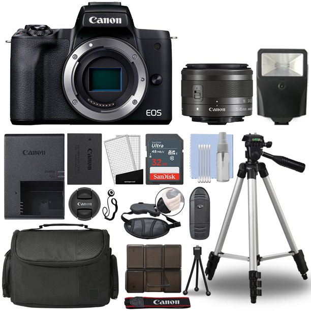 Canon EOS M50 Mark II Mirrorless Camera & 15-45mm STM Lens Black + 32GB ...