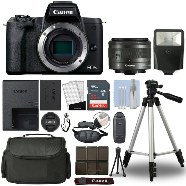 Canon EOS M50 Mark II Mirrorless Camera & 15-45mm STM Lens Black + 32GB ...