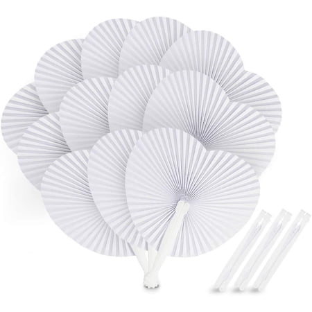 Dhrs 24 Pcs Wedding Paper Fans Heart Shaped White Paper Fans Foldable ...
