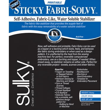 "Sulky Printable Sticky Fabri-Solvy Stabilizer, Medium & Heavy Weight ...