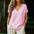 Achuyrbd Women's Gingham V-Neck T-Shirt, Casual Loose Short Sleeve ...