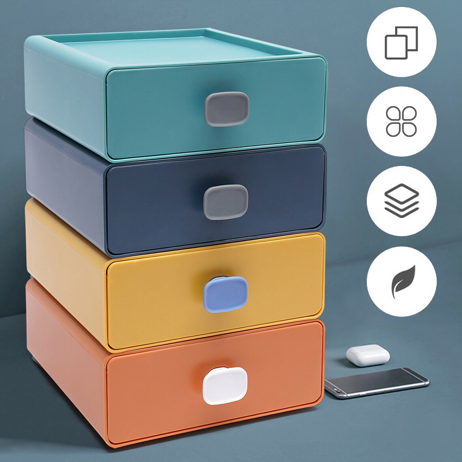 MONIPA 4Pcs Multi-color Plastic Desktop Office Organizer Drawers Set ...