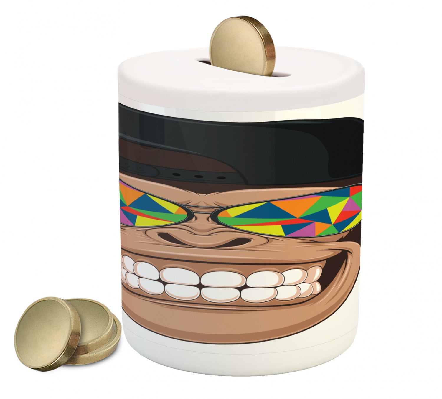 Cartoon Piggy Bank, Fun Hipster Monkey with Colorful Sunglasses and Hat ...