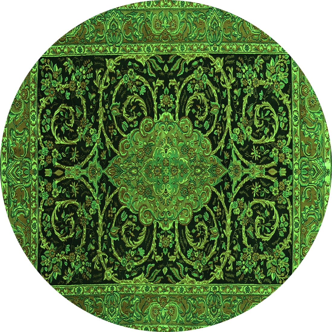 Ahgly Company Indoor Round Medallion Green Traditional Area Rugs, 8 ...