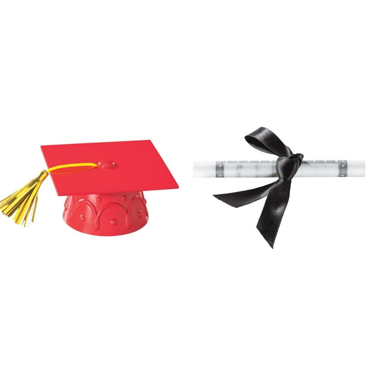 Red Graduation Cap And Diploma