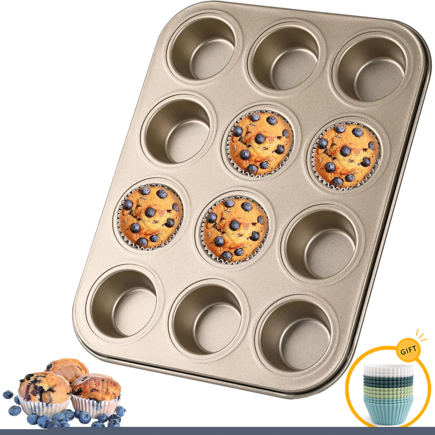 NOGIS 2 Packs Round Muffin Baking Pan, Premium Steel Muffin Pan for ...