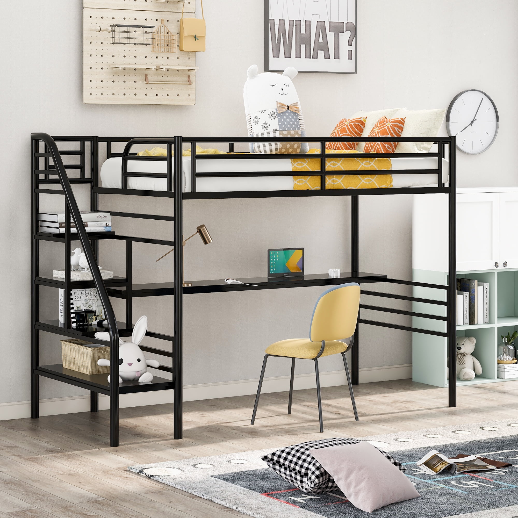 Click here for Euroco Metal Twin Size Loft Bed With Desk & Stairw... prices