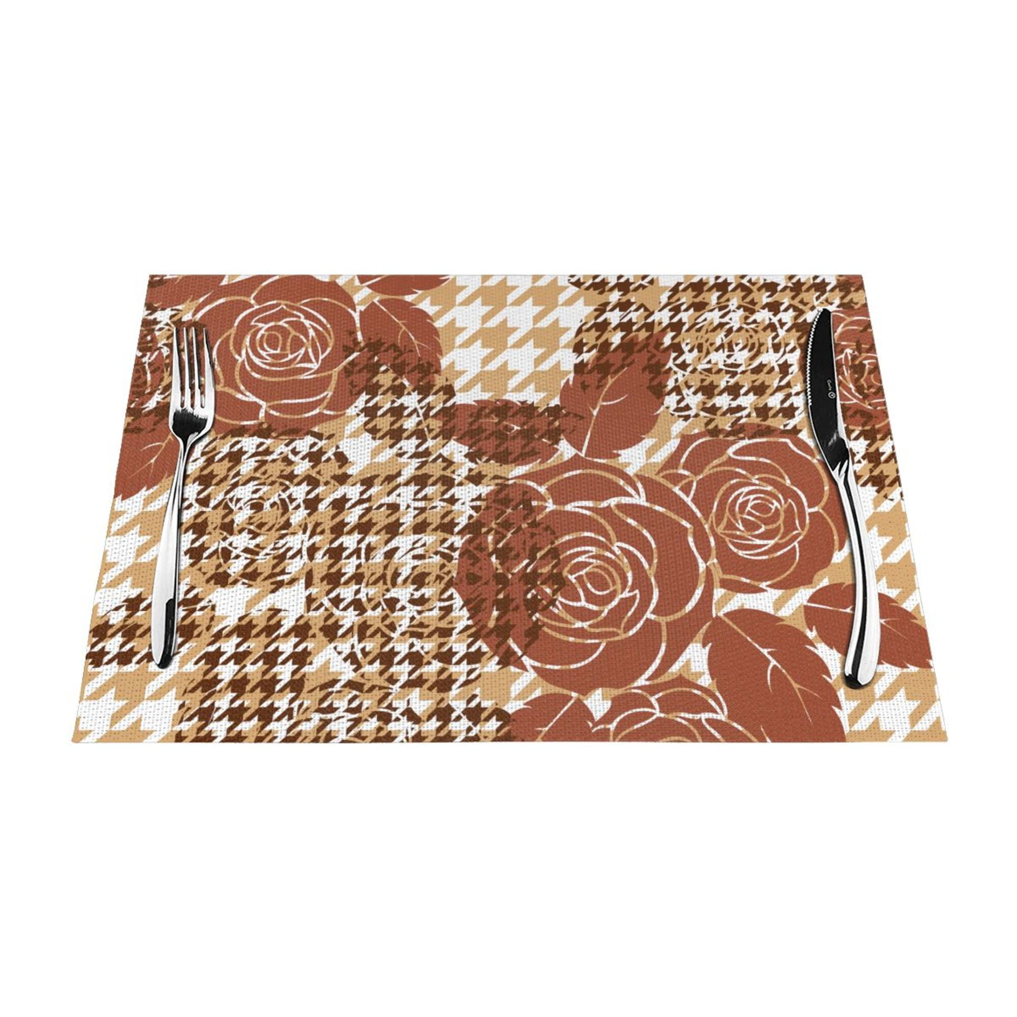 YFYANG Washable Heat-Resistant Placemats, 70% PVC/30% Polyester, Brown ...