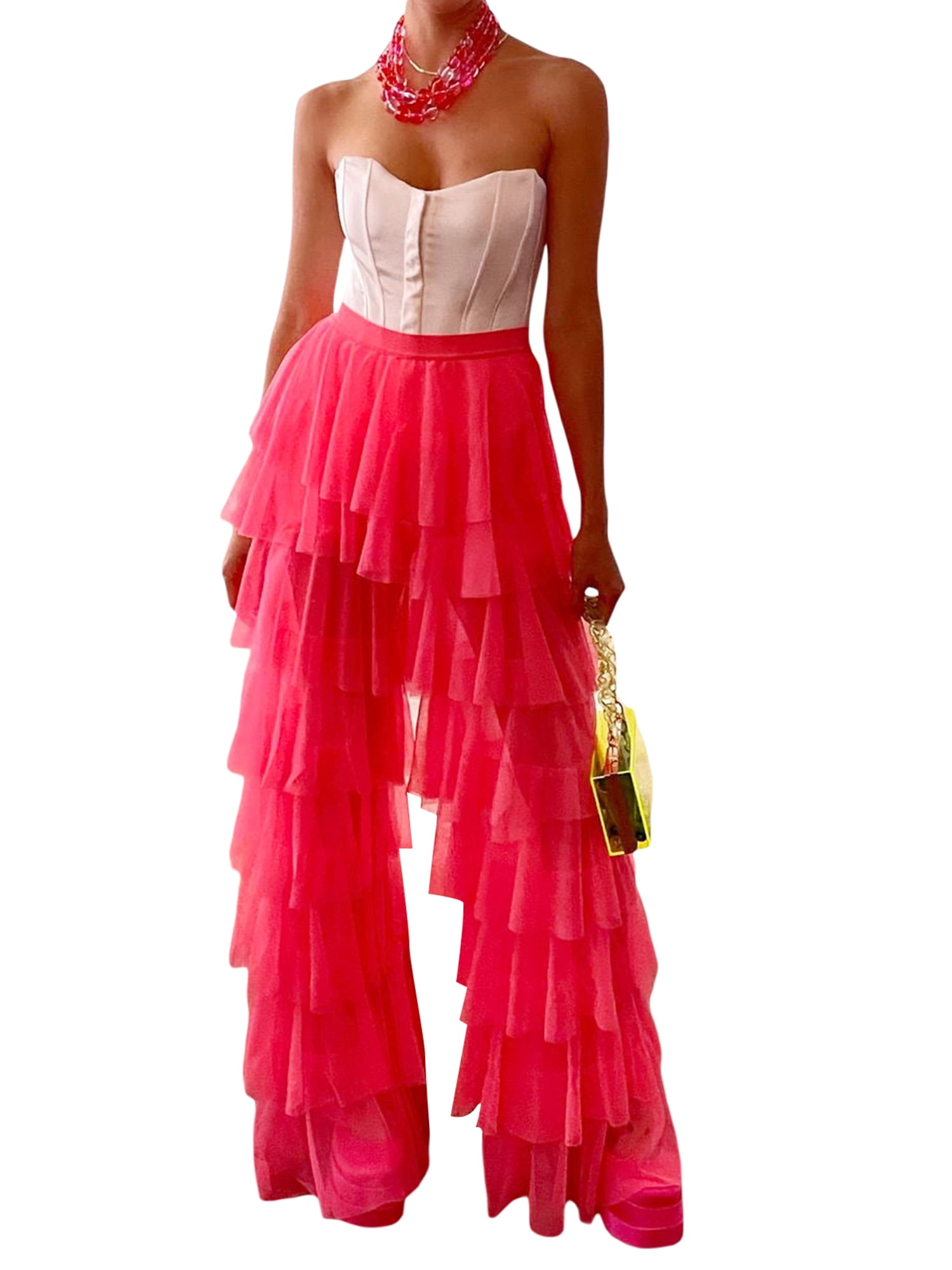Coduop Women Tiered Ruffled Tulle Long Pants Sheer Mesh Multi Layer ...