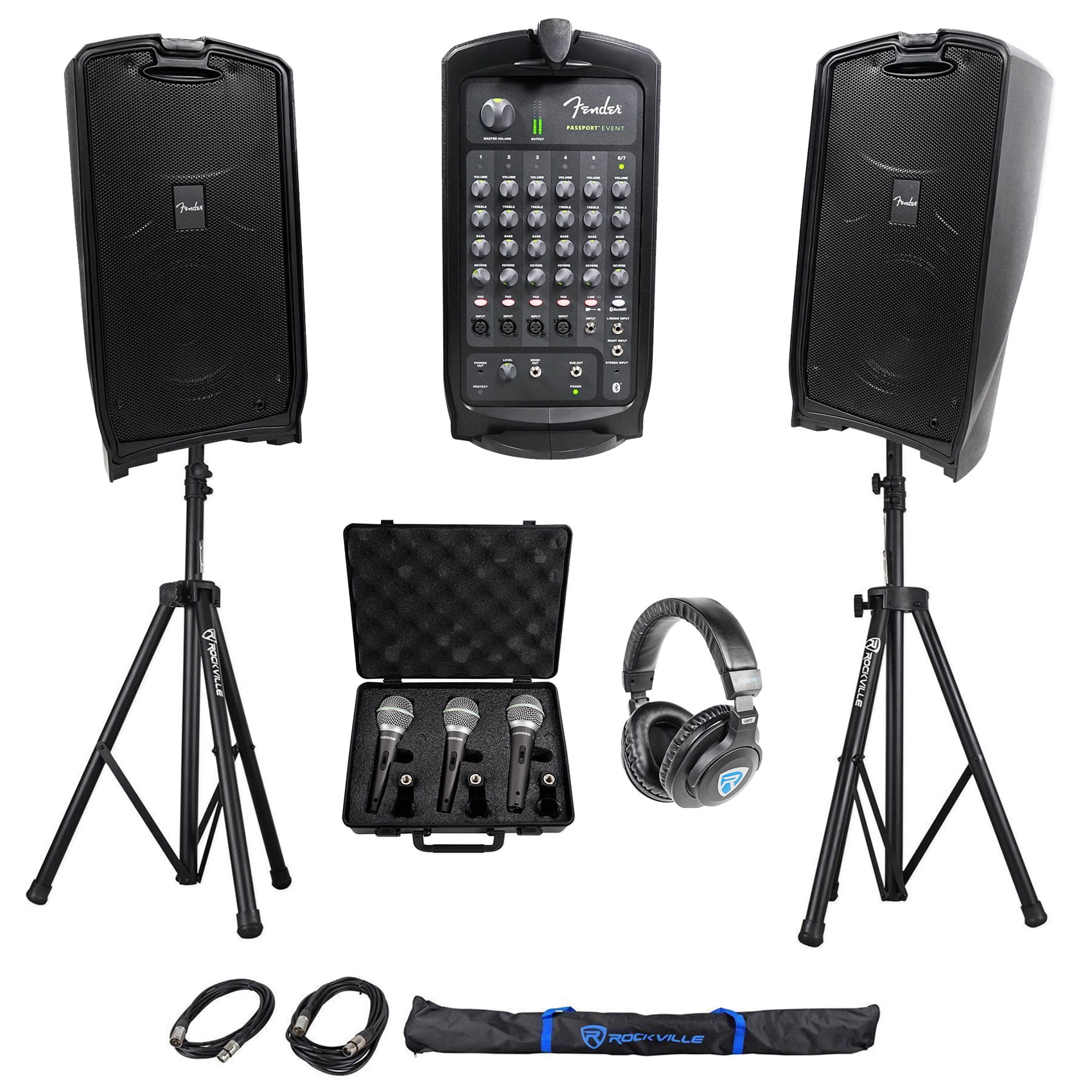 FENDER PASSPORT EVENT 8" Bluetooth PA DJ Speaker System+Stands+Mics ...