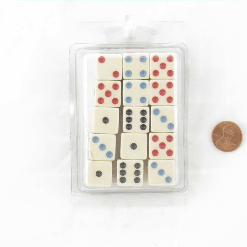 Michigan Red Eye Ivory Dice with 3 Color Pips Squared Corners 16mm (5 ...