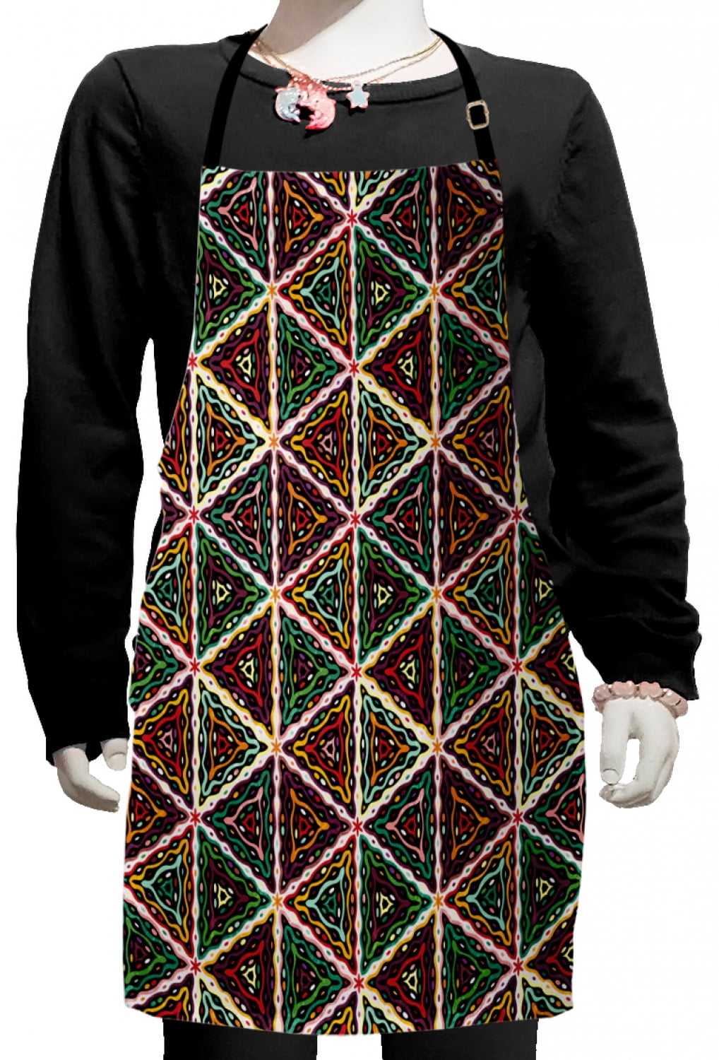 African Kids Apron, Grunge Triangle Design Colorful Geometric Mosaic ...