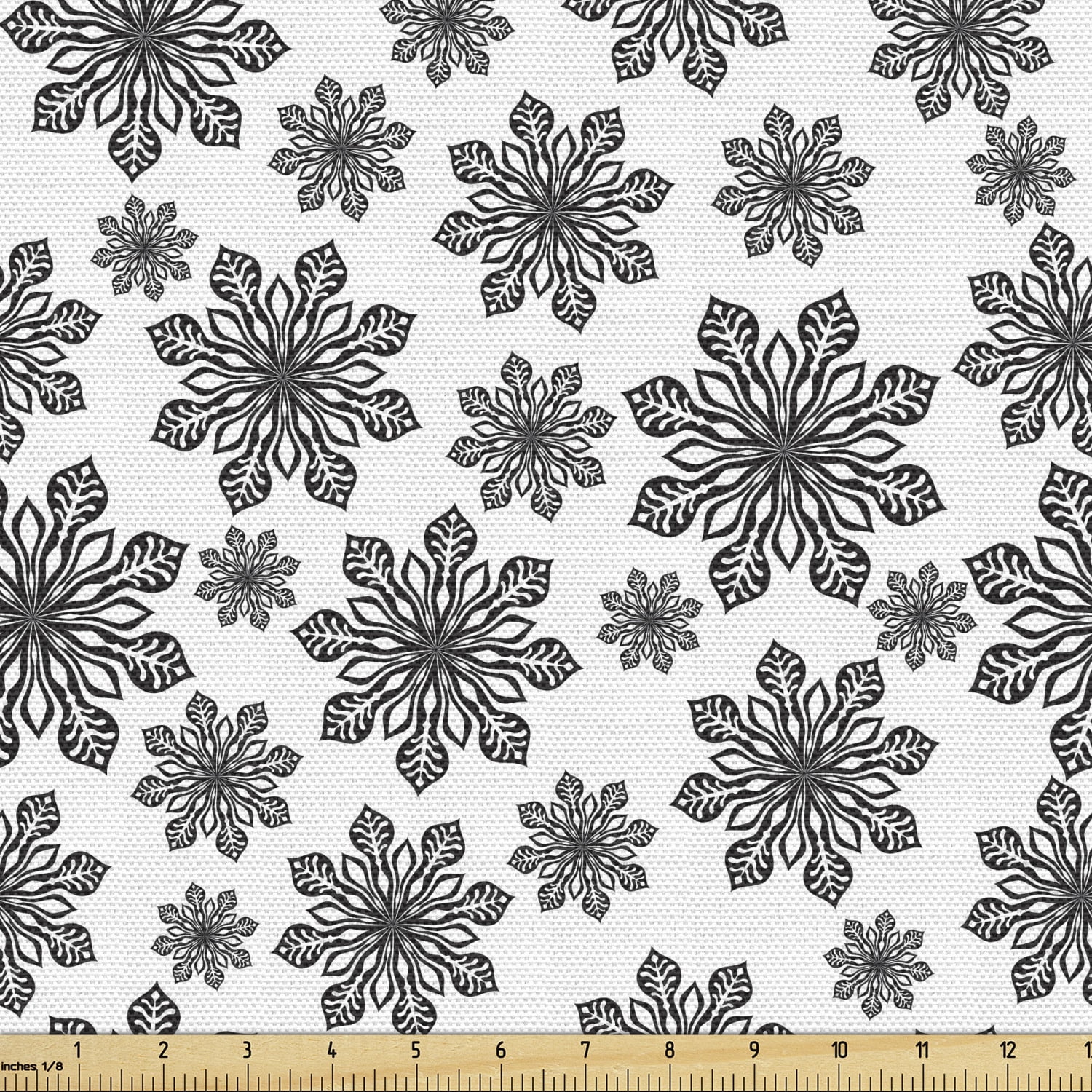 Snowflake Fabric by the Yard Upholstery, Monochrome Snowflakes ...
