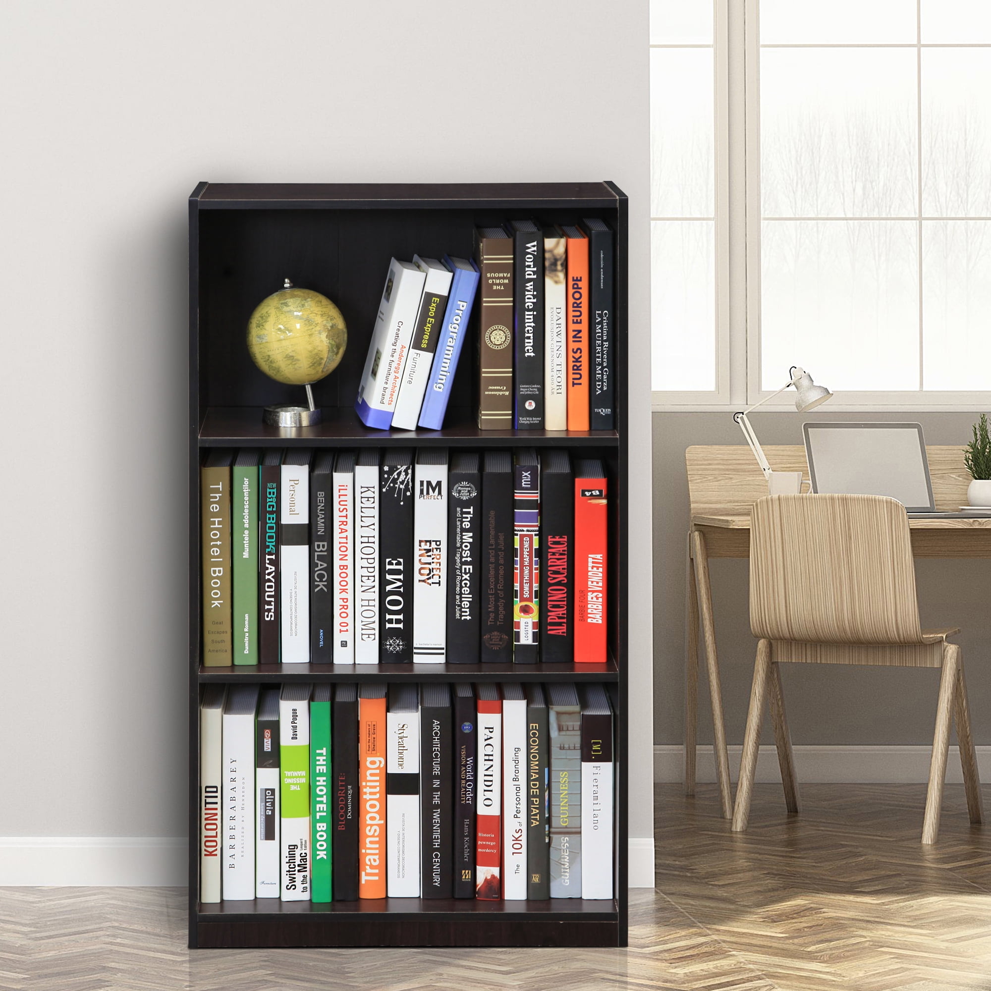 Furinno Basic 3-Tier Bookcase Storage Shelves, Dark Walnut - Walmart.com