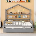Full Size Low Floor Bed, Modern Wood House Bed Frame with Trundle ...