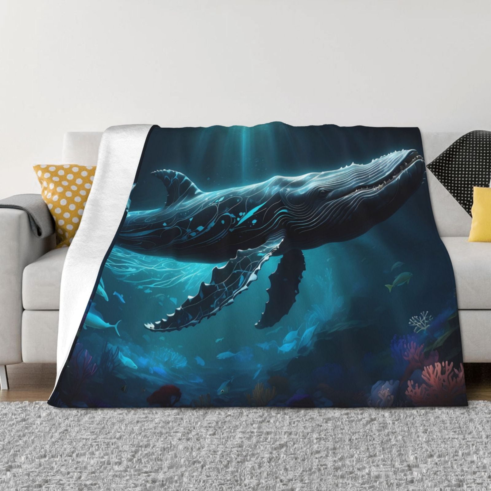 Click here for Kdxio Vintage Blue Pattern Whale Print Throw Blank... prices