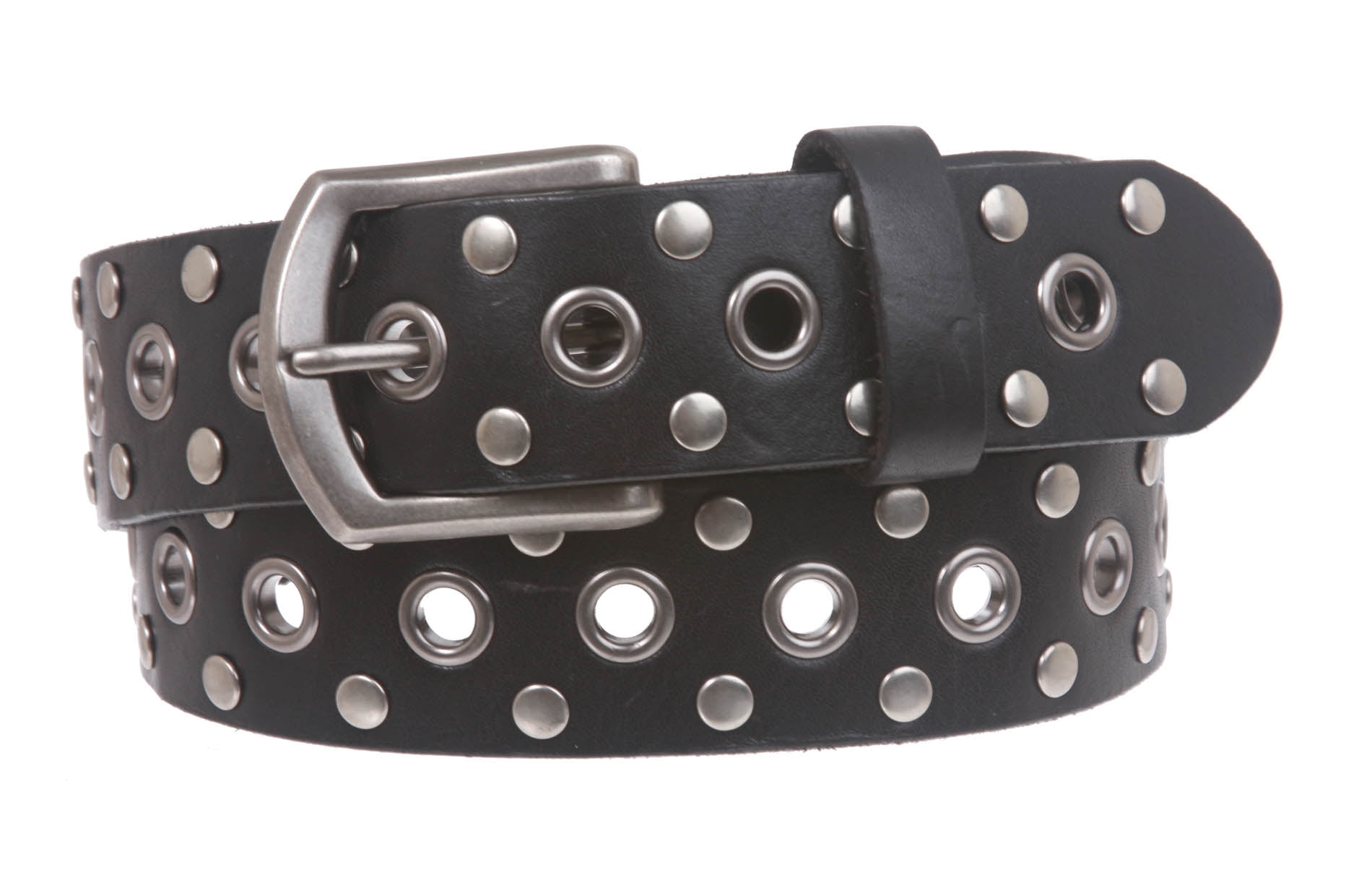 Casual Riveted Studded Grommets & Studs Solid Leather Belt - Walmart.com