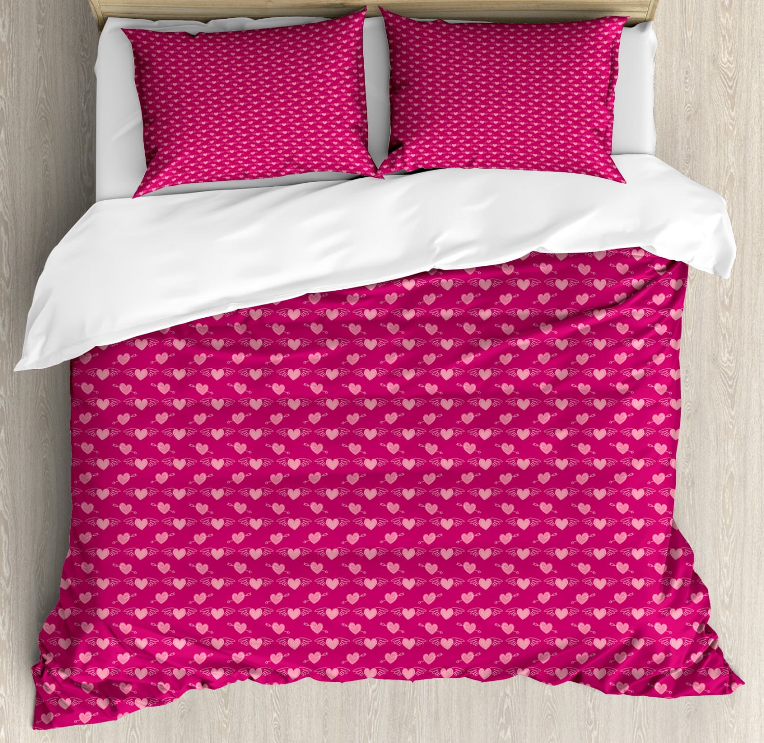 Hearts Duvet Cover Set Queen Size, Doodle Style Pink Love Symbols ...