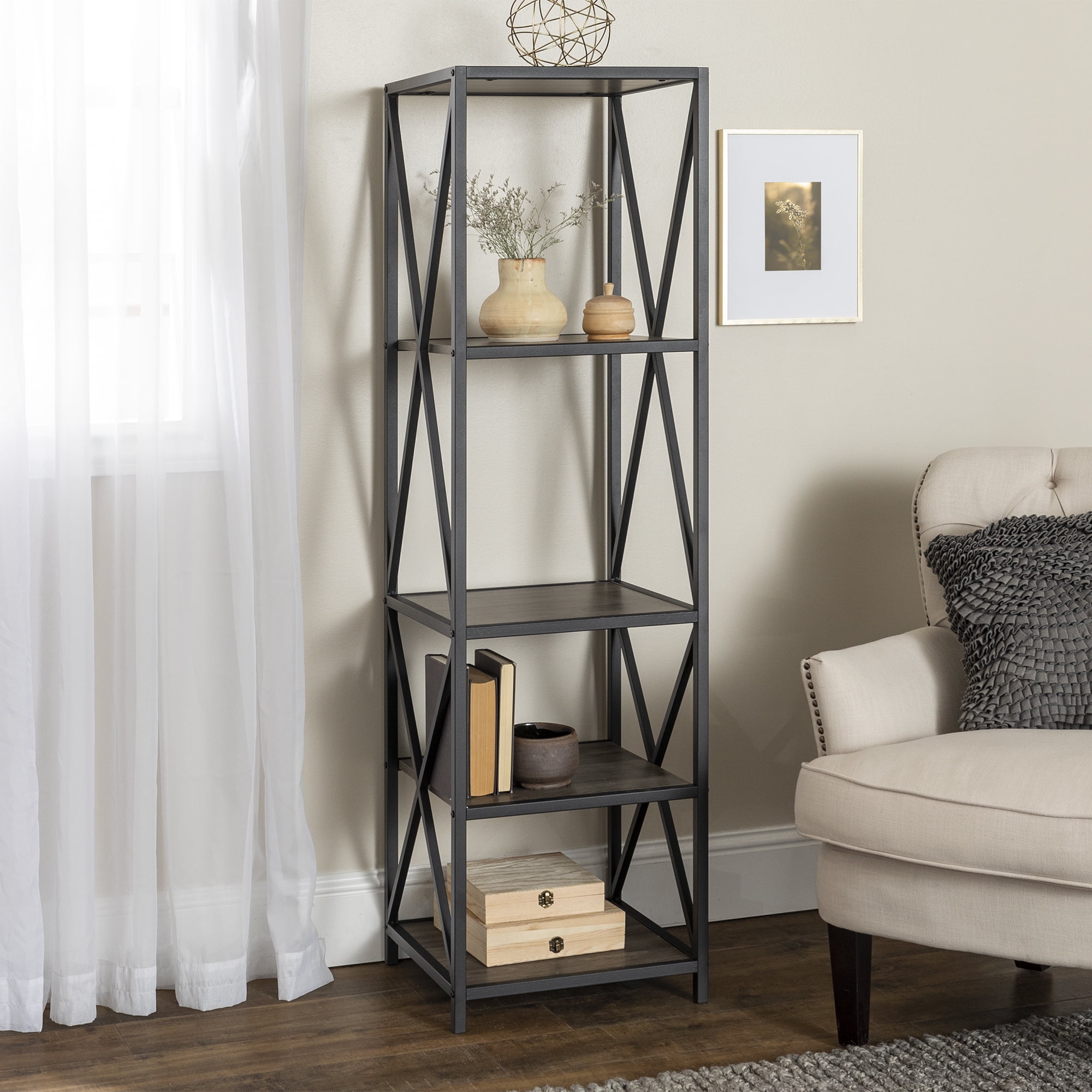 Woven Paths Charlie Farmhouse 4-Shelf Bookcase, Slate Grey - Walmart.com