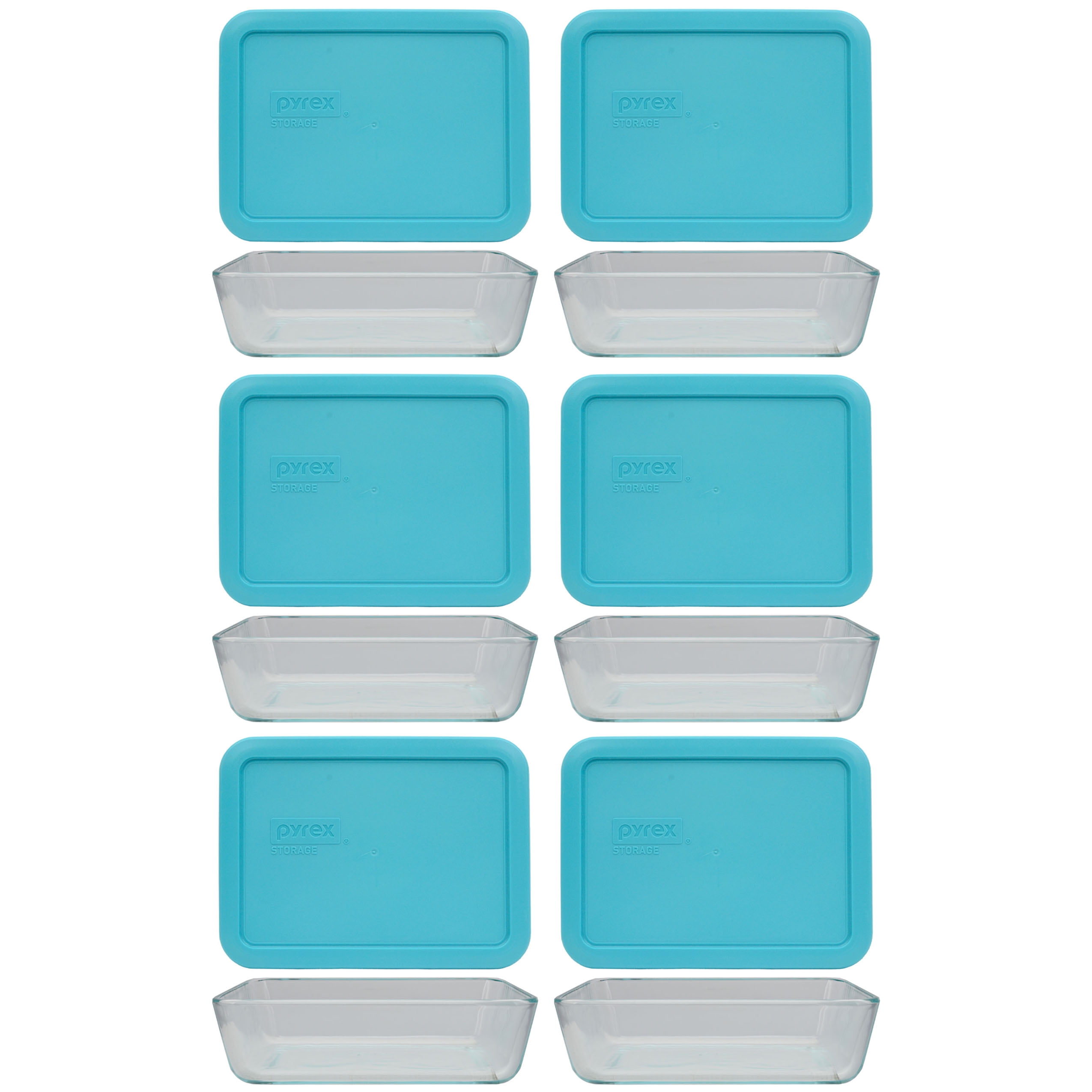Pyrex 7210 3-Cup Glass Food Storage Dish and 7210-PC Plastic Surf Blue ...