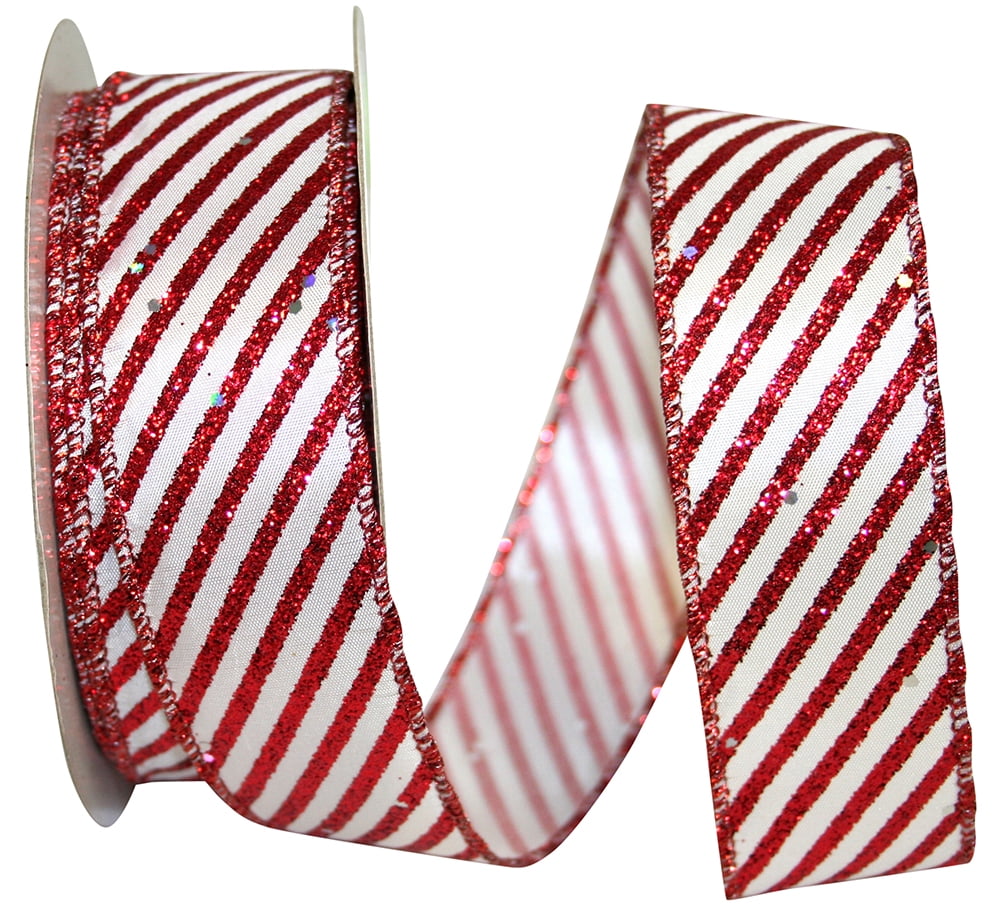 Reliant Ribbon - 92376W-695-09H, Candy Cane Glitter Diagonal Stripe ...
