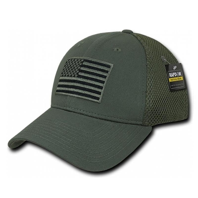 USA American Flag Hat Air Mesh Olive Tactical Operator Flex Fit ...