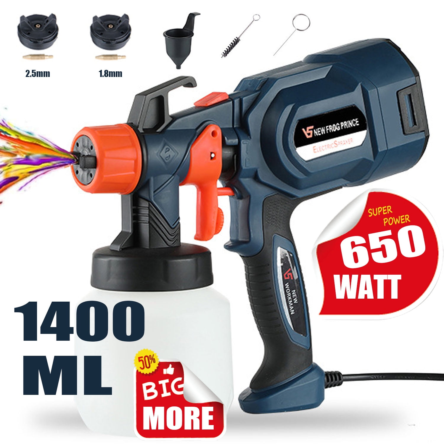 Ywtools Electric Paint Sprayer, 650W High Power Spray Gun with 1400ML ...
