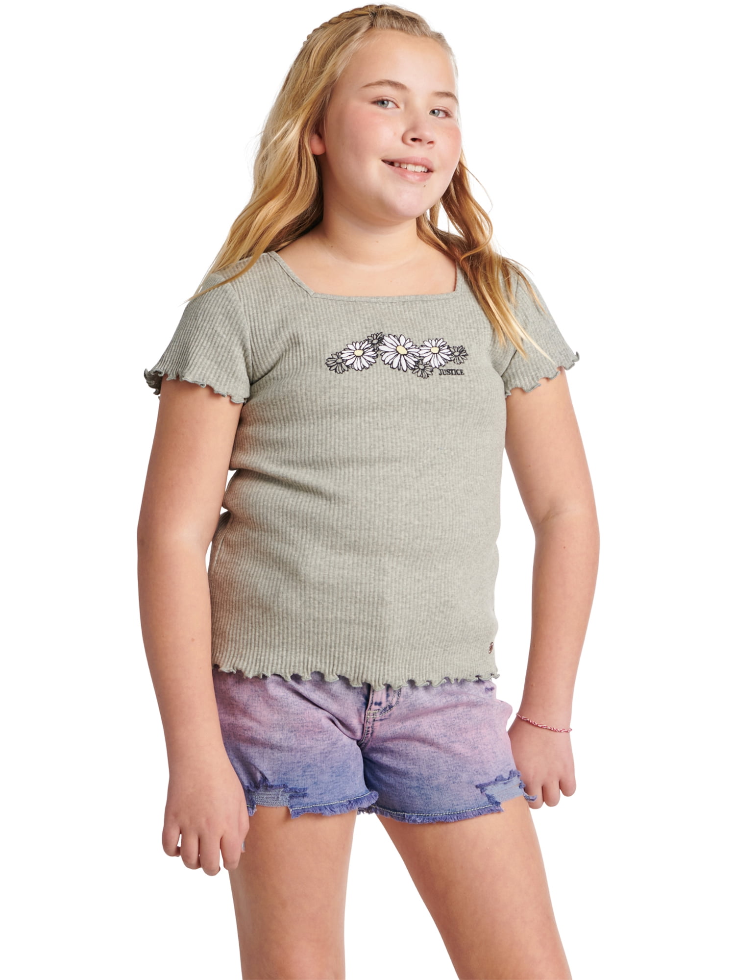 Justice Girls Short Sleeve Square Neck Perfect T-Shirt, Sizes XS-XXL ...