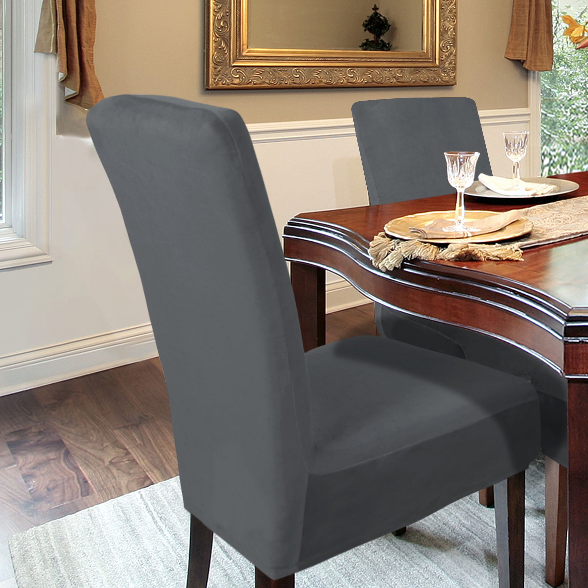 PiccoCasa stretchy Velvet wrinkle resistant Chair Cover, Large, Dark ...