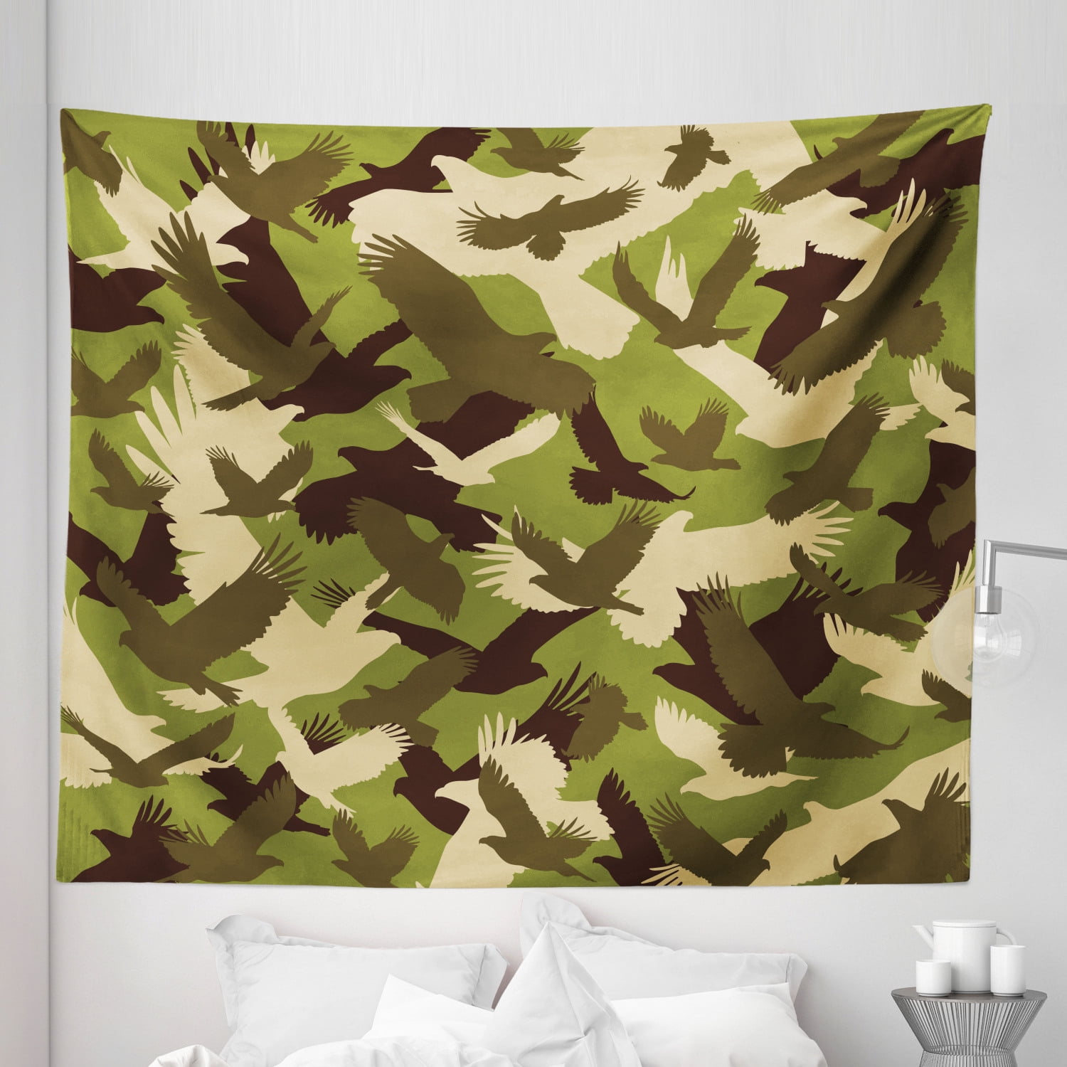 Eagle Tapestry, Eagle Silhouettes Flying Open Wings Falcon Hawk Armed ...