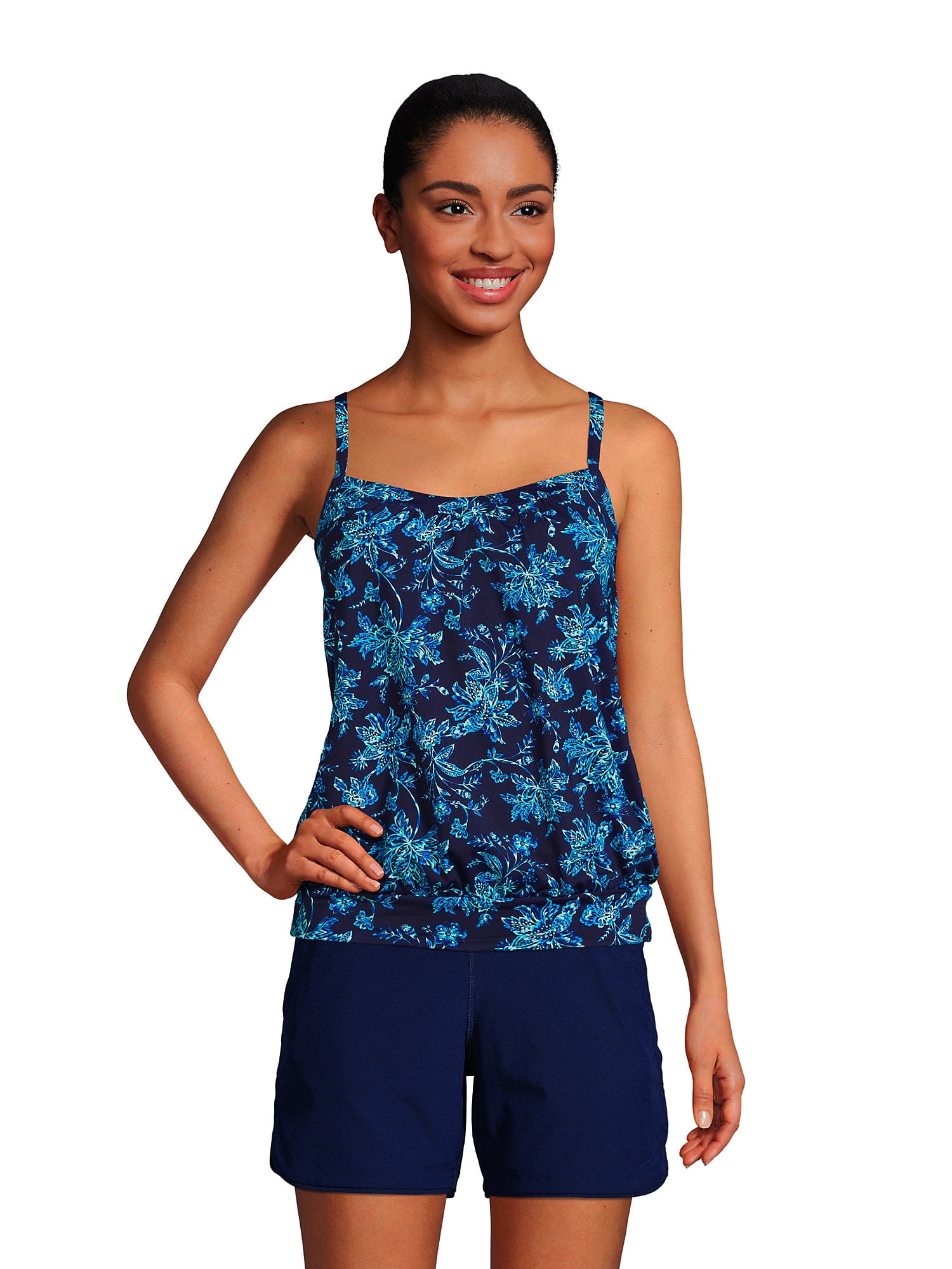 Lands End Womens Long Chlorine Resistant Blouson Tummy Hiding Tankini