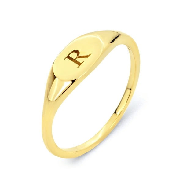 10k Real Solid Yellow Gold Initial Signet Stacking Ring, Personalized in Every Letter of the ...