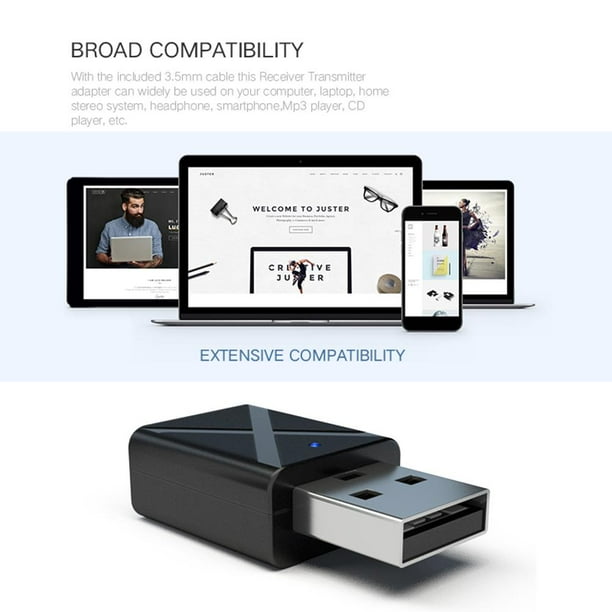 USB interface Bluetooth-compatible 5.0 receiving transmitter 2-in-1 for ...