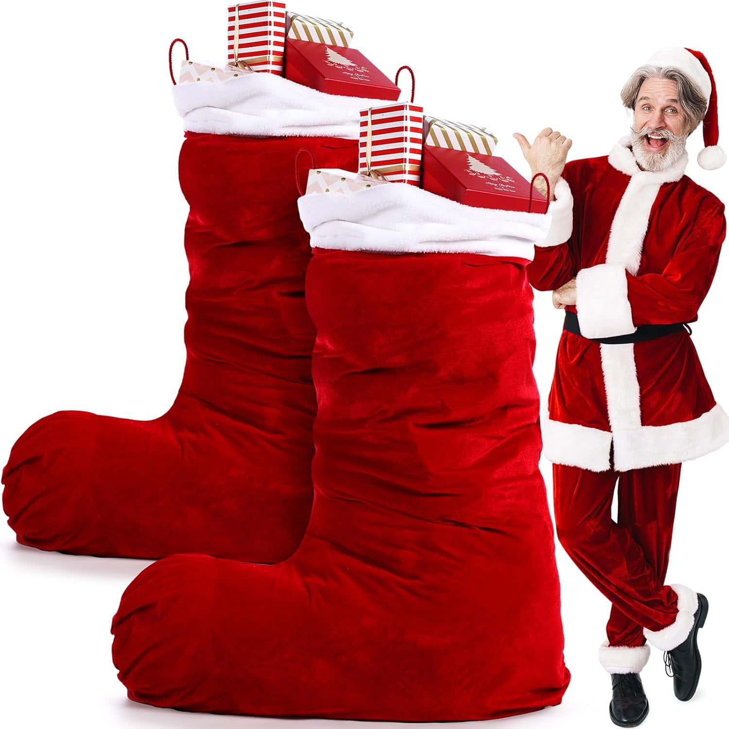 60 inch Large Christmas Stockings Red Velvet Santa Claus Stockings ...
